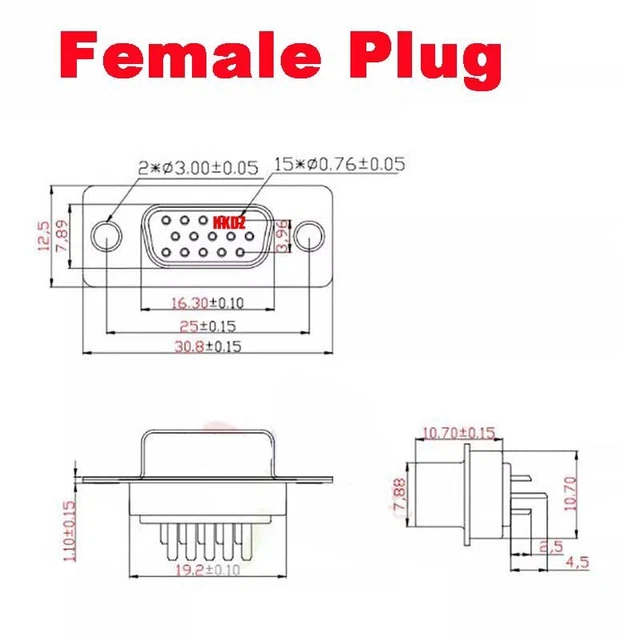 VGA15 SERIAL D-SUB Connector HDB-15 Pin PCB Board Right Angle-Male ...