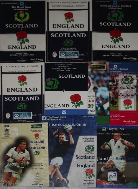 ENGLAND V SCOTLAND HOME AND AWAY RUGBY PROGRAMMES 1990 to 1999 GOOD+ ...
