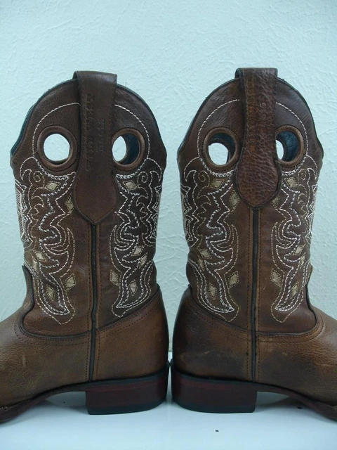 MEN'S 7 EE Wide Wild West Boots Brown Leather Embroidered Square Toe ...