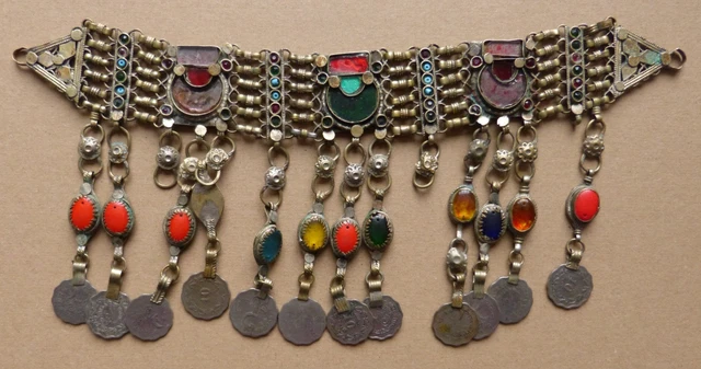 BIJOU ETHNIQUE ARABE Maghreb colonial bijou ancien collier parure tete ...