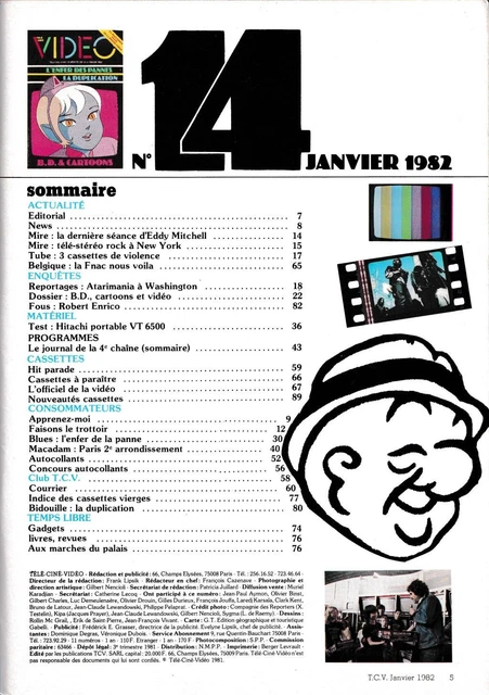 TÉLÉ CINÉ VIDEO N° 14 - Janvier 1982 - BD & Cartoons Dernière Séance E ...
