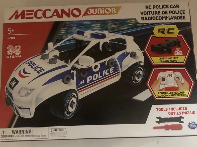 MECCANO JUNIOR POLICE Car Remote Control Building Set 73 Part Kit STEAM ...