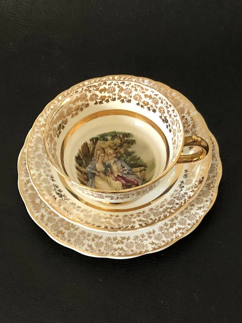 22 KT GOLD Vintage Lubern Bone china Tea Cup - Saucer And Side Plate ...
