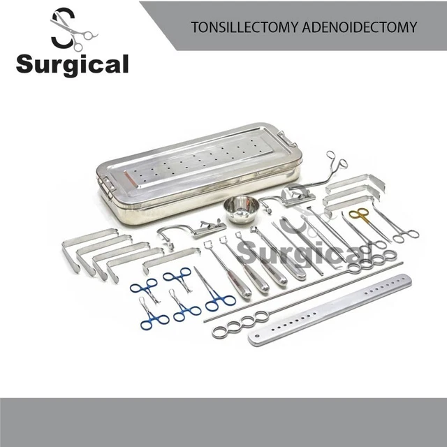 TONSILLECTOMY & ADENOIDECTOMY ENT Surgical Set 32 Pcs with Steel ...