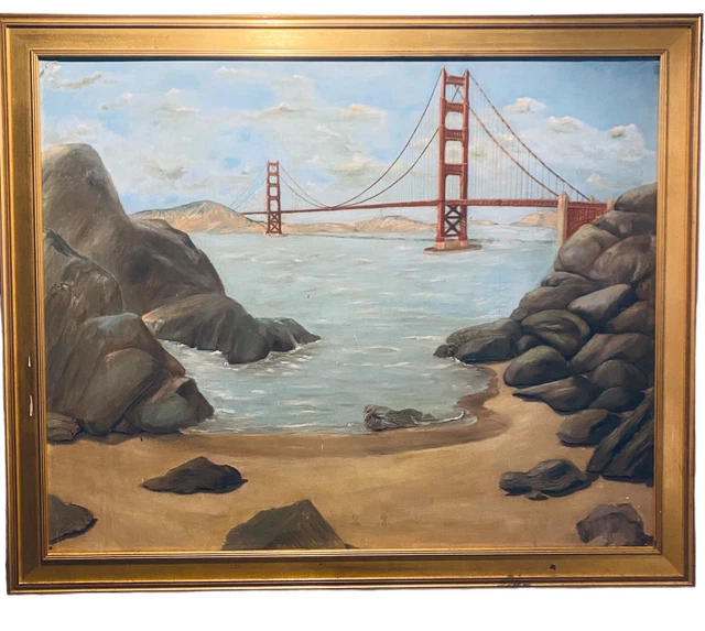 1950S GOLDEN GATE Bridge Oil Painting on Board PA Artist G Niles Large ...