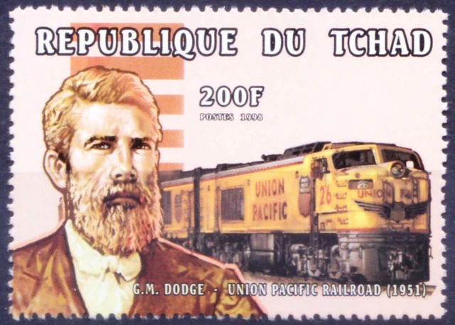CHAD 1990 MNH, Major General Dodge, Train Railroad executive, military ...