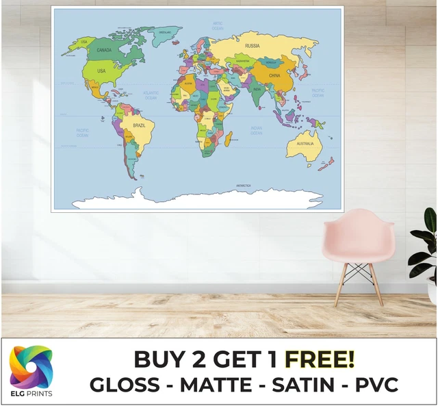 A1 LARGE MAP of the World Poster atlas wall chart educational school ...