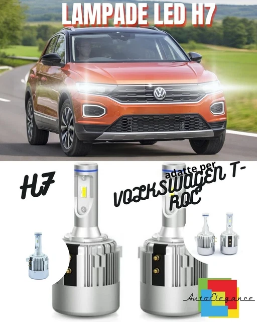 KIT LED H7 Volkswagen T-Roc Troc 6000K Blanc 9600 Lumen Supports ...
