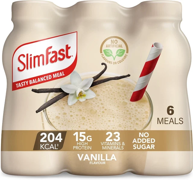 SLIMFAST READY TO Drink Shake Vanilla Flavour 6 x 325 ml Multipack £13. ...