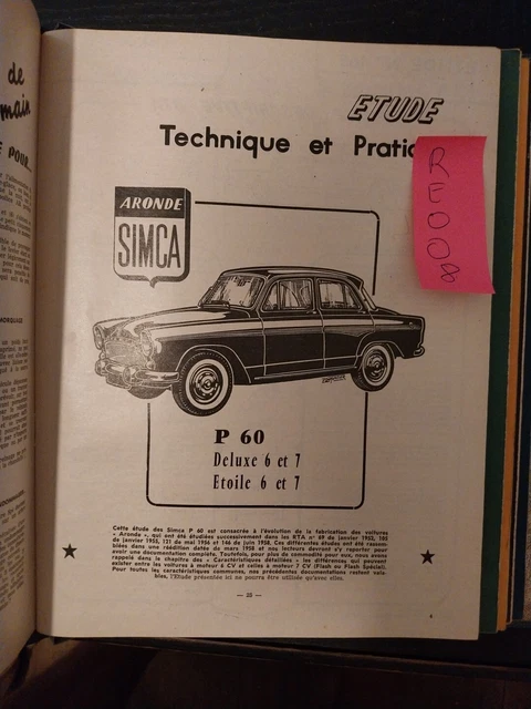 REVUE TECHNIQUE SIMCA P 60 Aronde De Luxe Etoile 6 7 Camions UNIC 1946 1959 EUR 19,90 - PicClick FR