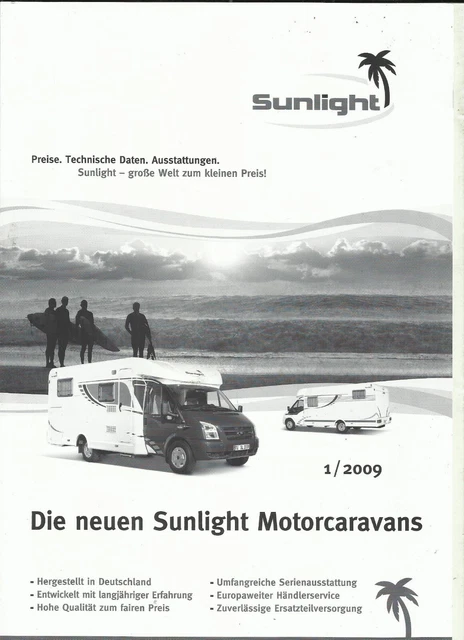 PROSPEKT SUNLIGHT WOHNMOBIL 2009 Ausstattung Daten Preise EUR 1,00 ...