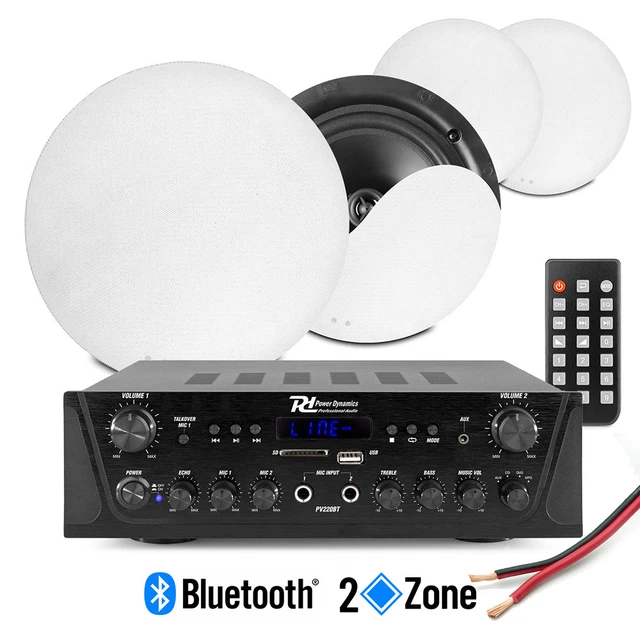 2-ZONE MULTI ROOM Ceiling Speaker System PV220BT Bluetooth Amplifier ...