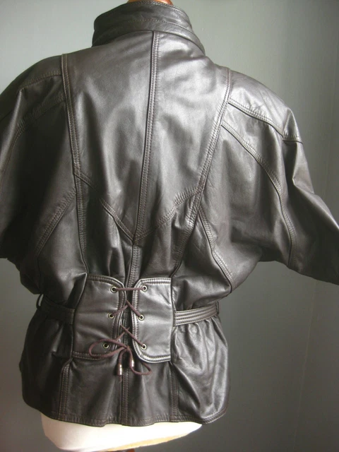 REAL LEATHER JACKET BIKER NEW WAVE 18 16 steampunk 80s 90s soft CINCH ...