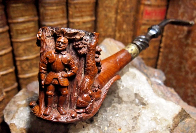 PIPE EN BOIS sculpté d'un homme en armure belle scene mediévale ...