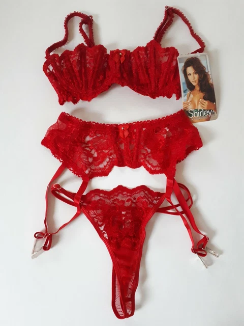 Shirley Of Hollywood Red Lace Shelf Bra Set Size 32 Women Designer