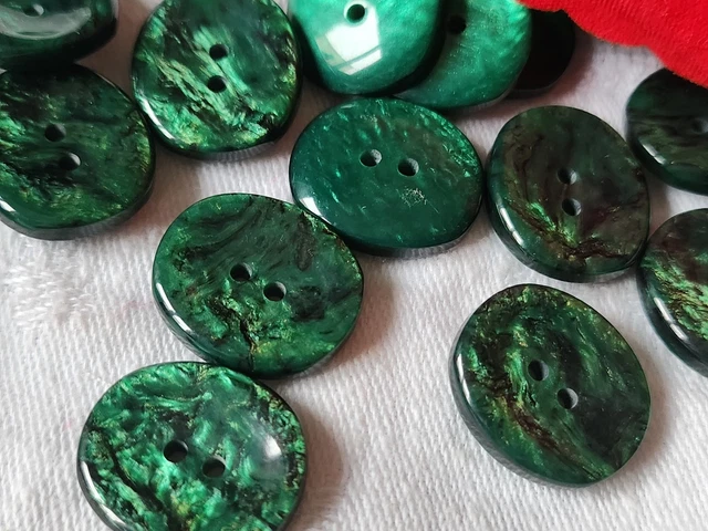 LOT 14 BUTTONS Vintage Green Mottled/Spotted Oval 1,7 On 2 CM Reference ...