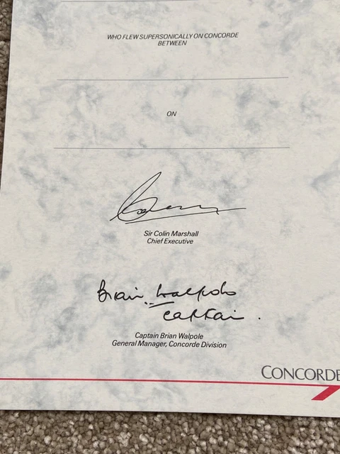 BRITISH AIRWAYS CONCORDE - early Flight Certificate signed Captain ...