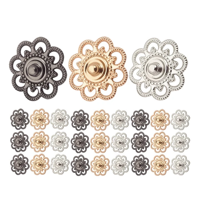 30 PCS FASTENERS for Clothing Metal Snap Buttons Flower Sewing Making ...