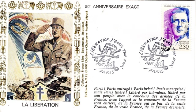 2634+FDC ENVELOPPE 1ER JOUR 50° ANNIVERSAIRE LIBERATION PARIS G. DE GAULLE EUR 5,00 - PicClick FR