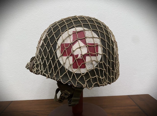 WWII US ARMY 4 PANEL M1C PARATROOPER COMBAT MEDIC HELMET / D-DAY ...