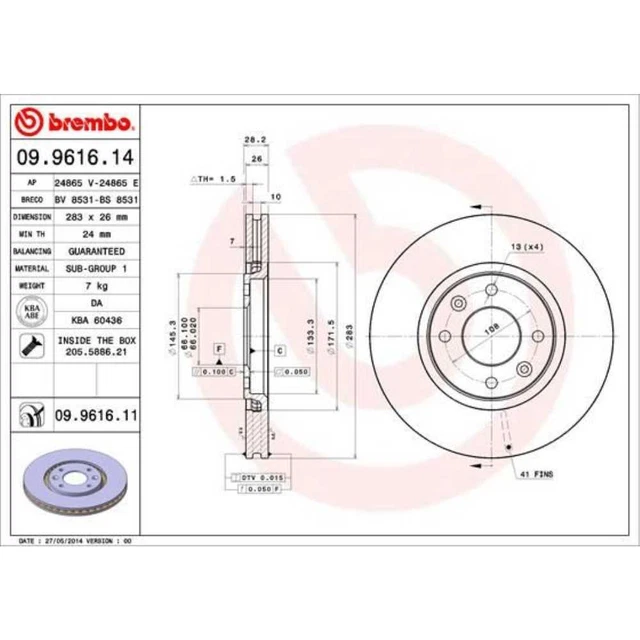 Brembo 2x Disco Freni Anteriore 283 Ventilazione Interna Per Peugeot