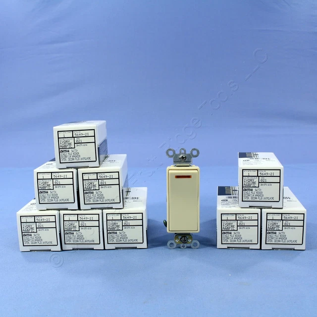 10 LEVITON IVORY Decora LIGHTED COMMERCIAL Rocker Light Switches 277V ...
