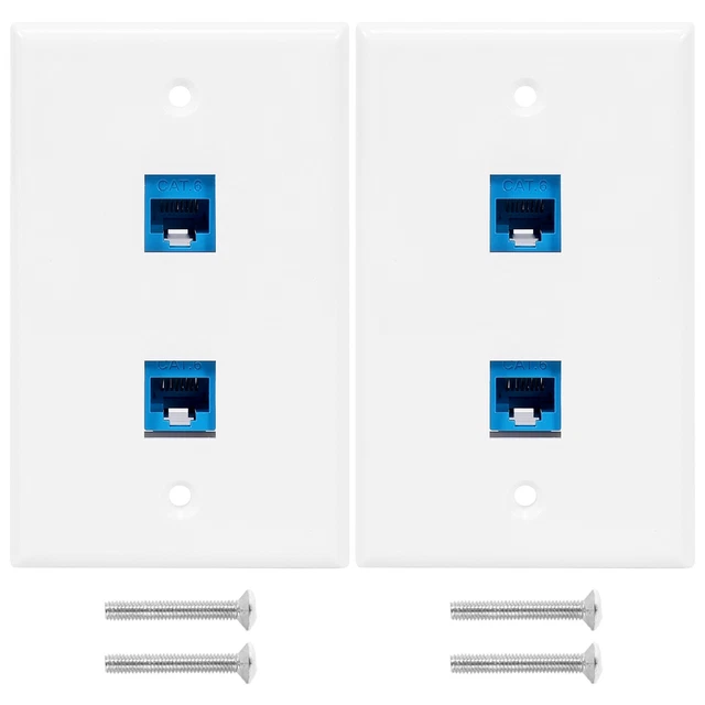 2-PACK 2 PORT Ethernet Wall Plate, RJ45 Cat6 Female to Female Jack ...
