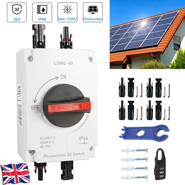 SOLAR DC SWITCH Photovoltaic Electrical Isolator PV 4P 1200V 32A Outdoor IP66 £24.68 - PicClick UK