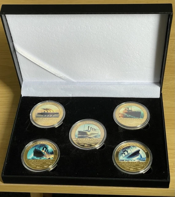 RMS TITANIC 24CARAT Gold Plated 5 Coin Set Bunc In Display Case Maiden ...