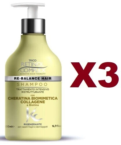 3 PZ RETINOL Complex Shampoo Con Cheratina Biomimetica Collagene E ...