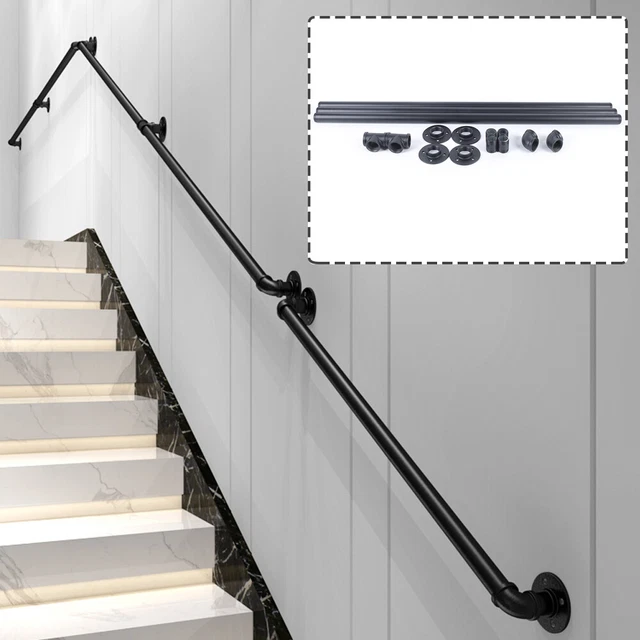 10 FT IRON Handrail Industrial Stair Railing Hand Rail Kit Handrail ...