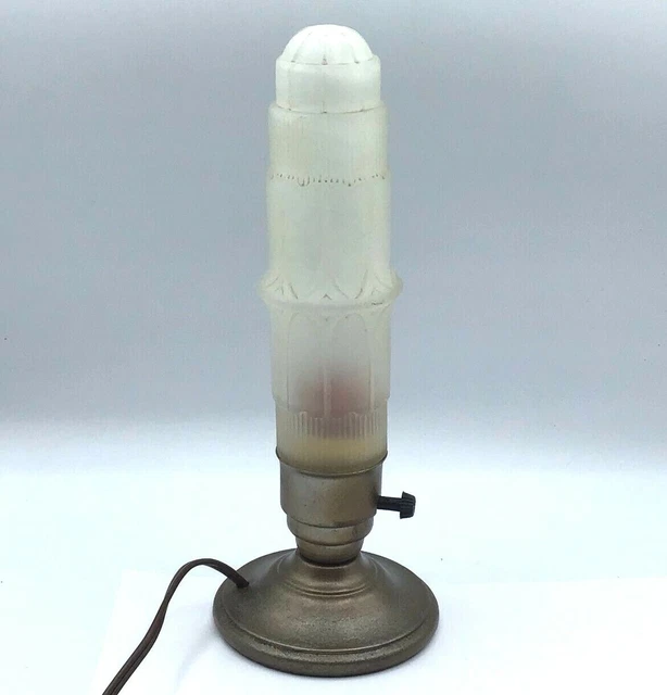 VTG WHITE FROSTED Glass Art Deco PHALLIC Bullet Boudoir Bedroom Lamp ...