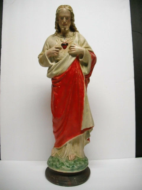 VTG SACRED HEART of Jesus Statue Chalkware Plaster Ceramic Religious ...
