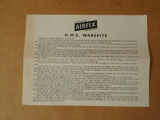 AIRFIX HMS Warspite Instructions Vintage 1950s/ 60s no model kit £2.00 ...