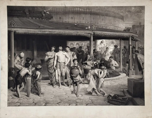 HOMMES ARRIVANT DANS Les Thermes De La Rome Antique - Photogravure ...