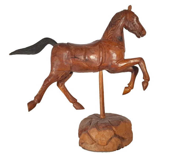 ANCIEN GRAND Cheval sculpture de manège bois sculpté jeu jouet 100 cm ...