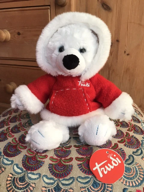 TRUDI ITALY CHRISTMAS White Teddy Polar Bear Red Coat Soft Plush Toy 10 ...