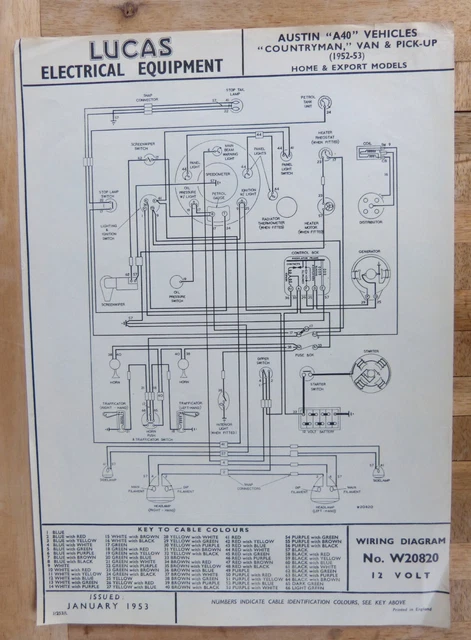 ORIGINAL LUCAS AUSTIN A30 & A35 Countryman Wiring Diagram 1955-60 ...
