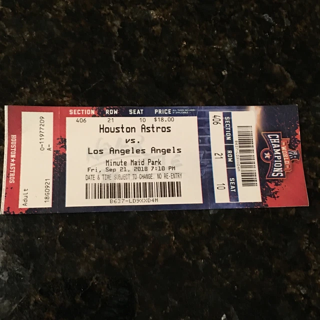 HOUSTON ASTROS V. Angels Ticket Stub 21/09/2018 Gerrit Cole Win, Mike ...