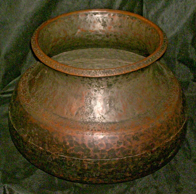 ANTIQUE TRADITIONAL INDIAN Ethnic Kashmiri Islamic Copper Vessel Pot ...