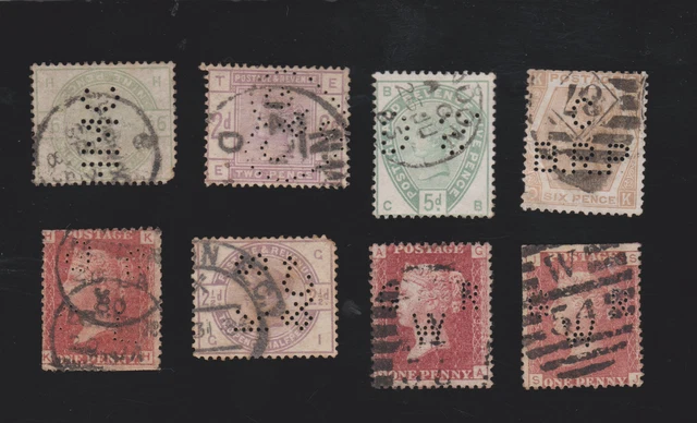8 QV PERFINS 1d Reds Plate 223, 209, 150 GWR Railway, 6d SG123 Plate 12 ...