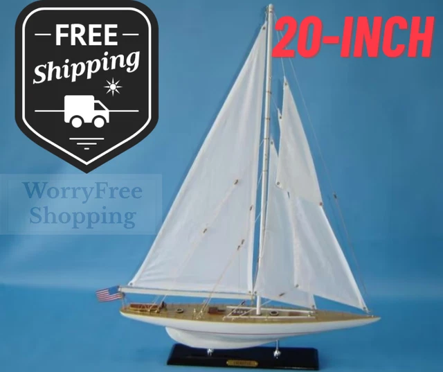 WOOD MODEL SAILBOAT Intrepid 20-inch Display Sailing Yacht Boat ...