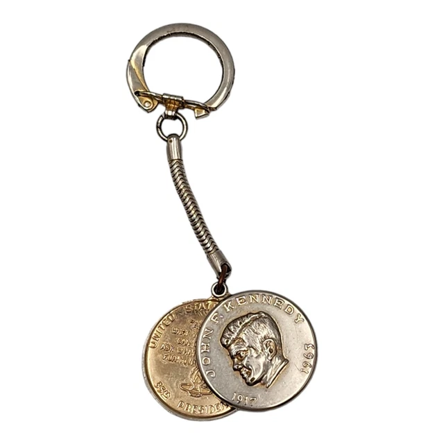 VINTAGE JFK KEYCHAIN John F Kennedy Commemorative Silver Tone Key Ring ...