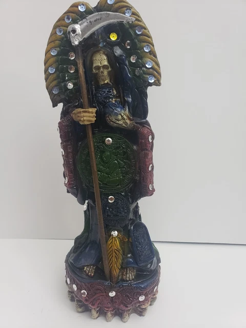 SANTA MUERTE BENDESIDA Azteca / Aztec Rainbow Blue 16" Holy Death Grim ...