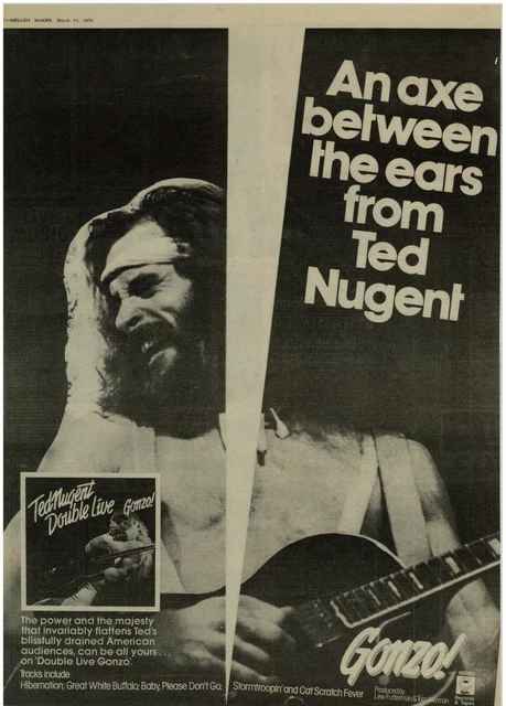TED NUGENT GONZO Album A3 Laminated original Advert UK 1978 Bob Dylan ...