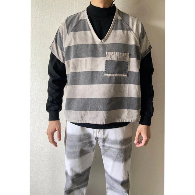 VINTAGE STENCIL BORDER Gray Prisoner Shirt Prison Uniform Size XL (US L ...