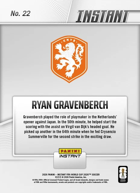 PANINI INSTANT FIFA World Cup 2026 - Card 021 - Ryan Gravenberch ...
