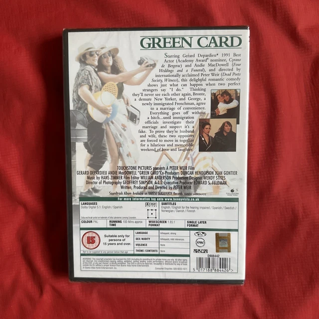 GREEN CARD DVD (2002) Gérard Depardieu, Weir (DIR) cert 15 (Brand New ...