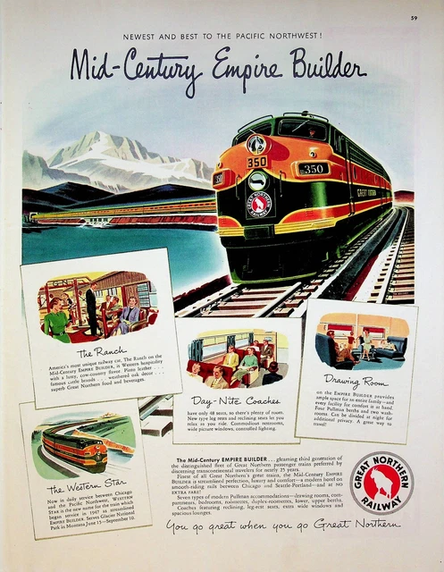 1951 GREAT NORTHERN Railway Western Star Railroad Train Vintage 1950s ...