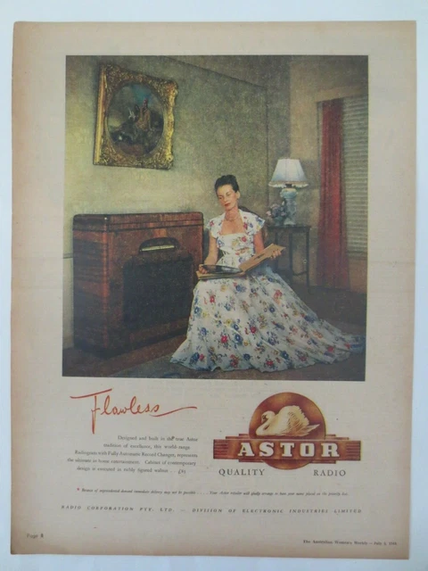VINTAGE AUSTRALIAN ADVERTISING 1948 ad ASTOR RADIO radiogram art $14.95 ...